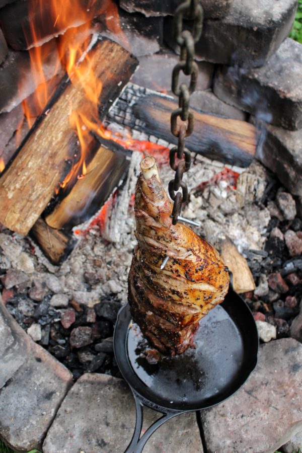 Herb Marinated Hanging Leg of Lamb - Over The Fire Cooking