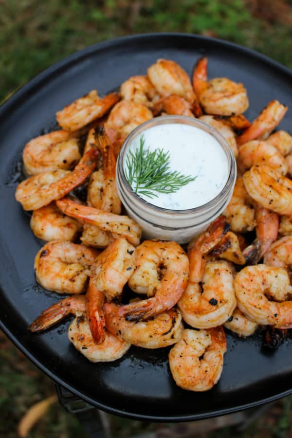 Grilled Buffalo Shrimp with Zesty Ranch - Over The Fire Cooking