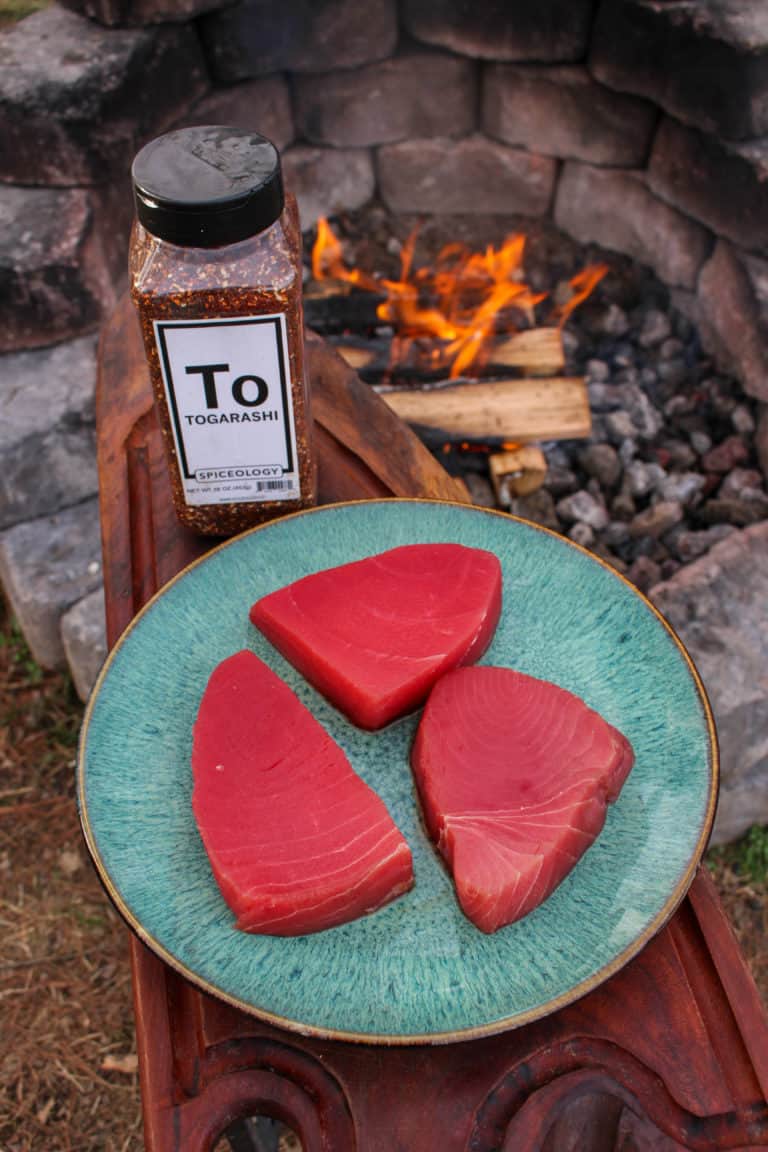 Togarashi Seared Tuna with Wasabi Avocado - Over The Fire Cooking