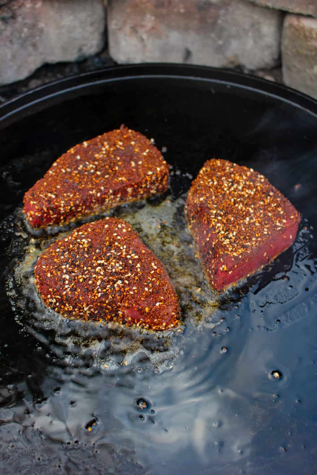 Togarashi Seared Tuna with Wasabi Avocado - Over The Fire Cooking