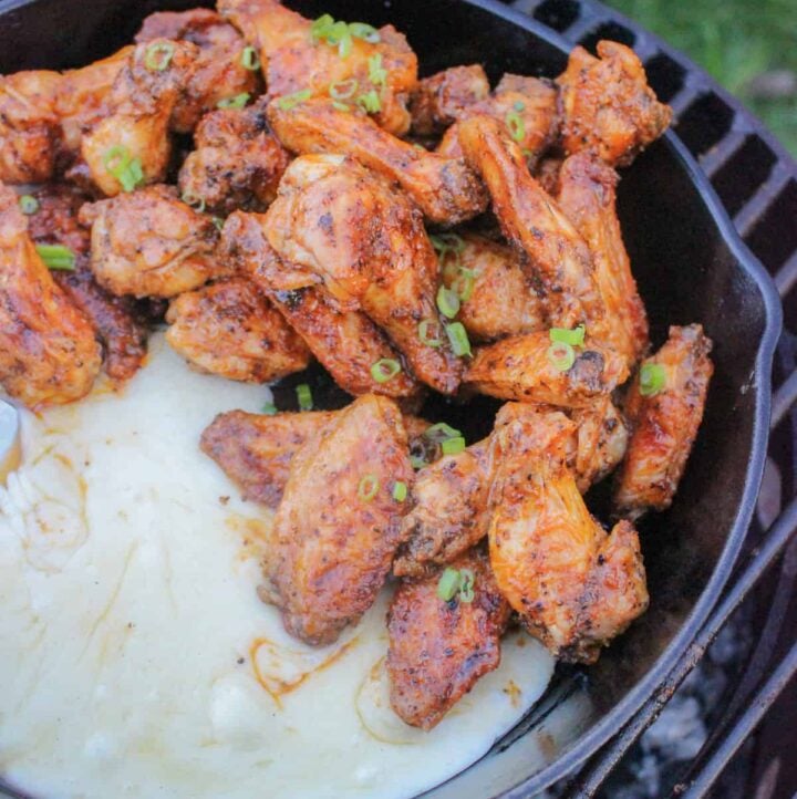 Grilled Buffalo Chicken Wings with Melted Cheese - Over The Fire Cooking