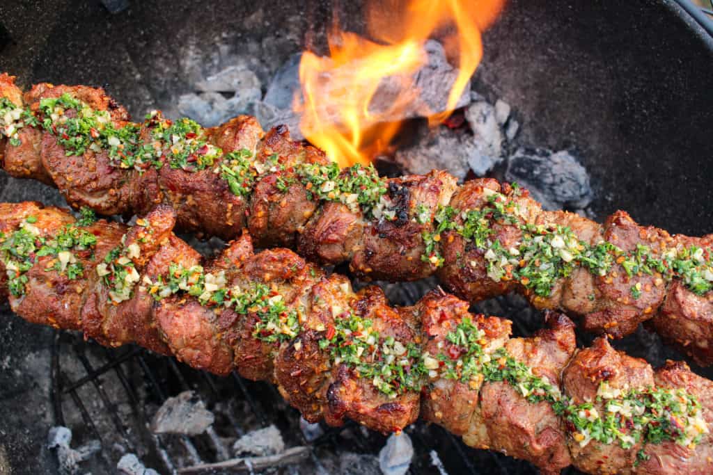 Spiced Lamb Kebabs with Mint Chimichurri - Over The Fire Cooking