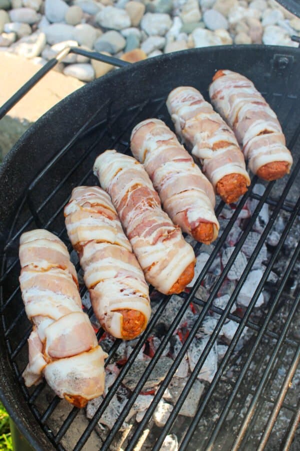 Bacon Wrapped Chorizo Dogs - Over The Fire Cooking