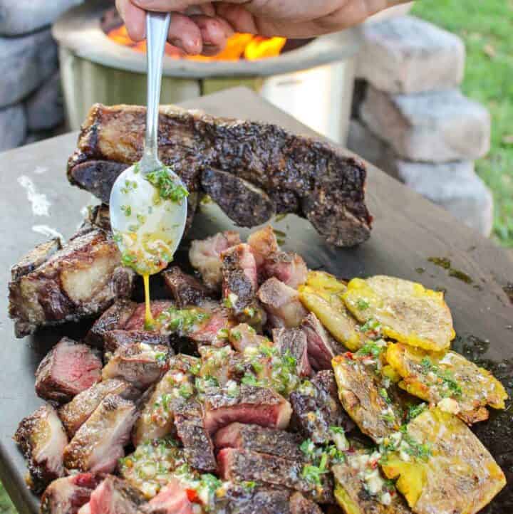 Grilled Beef Short Ribs with Chimichurri Butter - Over The Fire Cooking