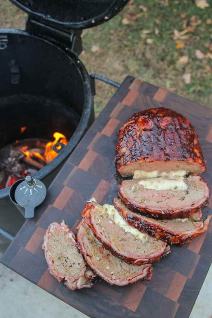 Cheese Stuffed Smoked Meatloaf - Over The Fire Cooking