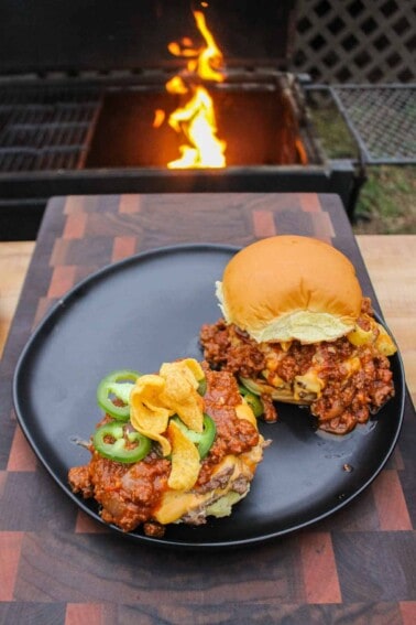 Chili Cheese Smash Burgers - Over The Fire Cooking