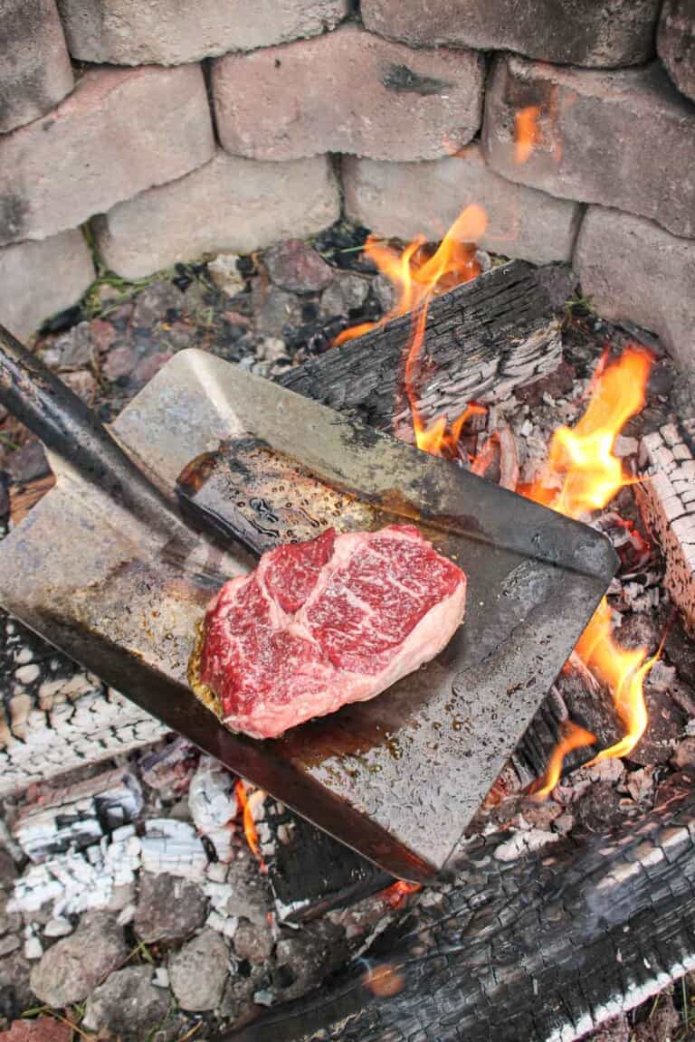 Steaks on a Shovel - Over The Fire Cooking