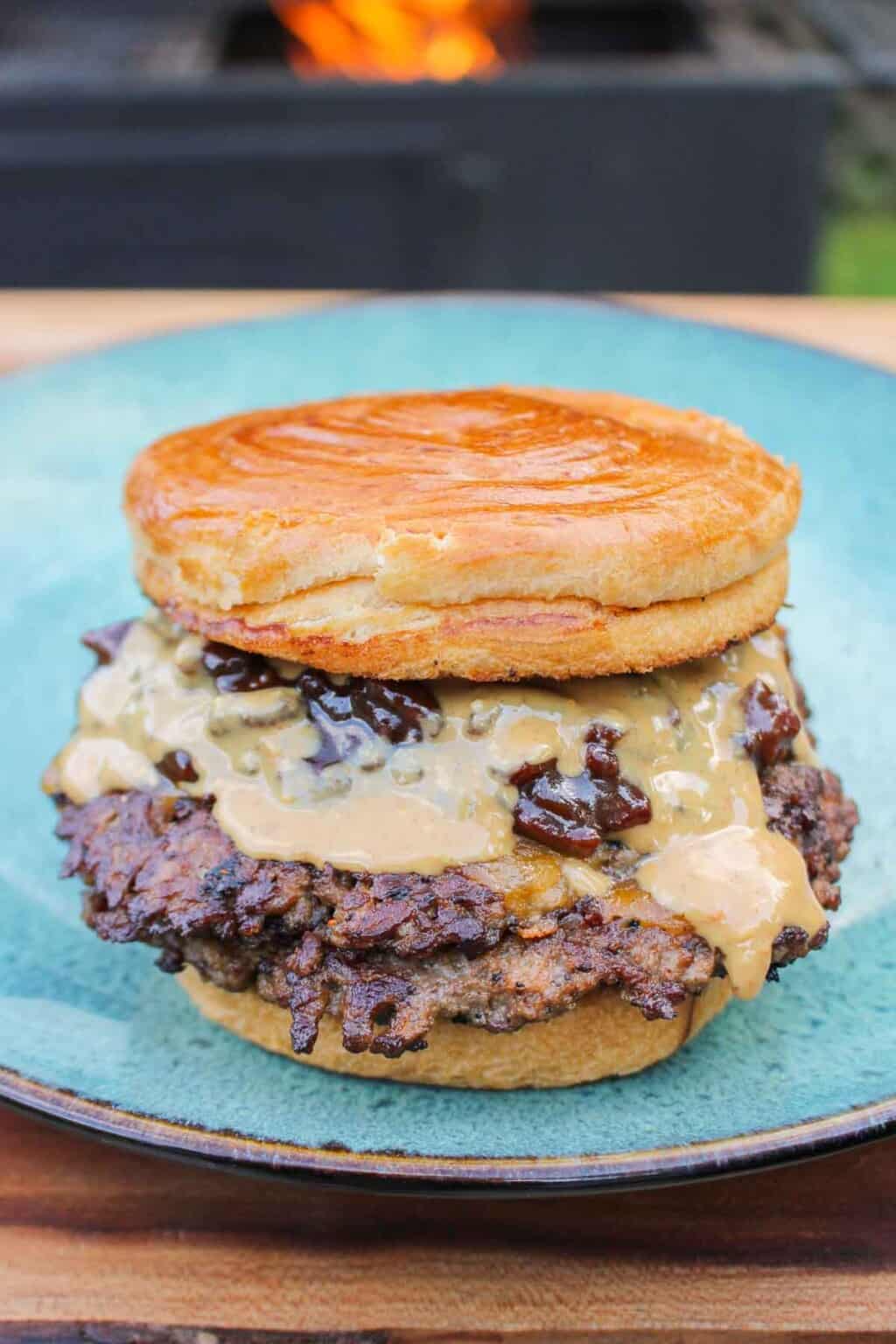 Peanut Butter and Jelly Smash Burgers - Over The Fire Cooking