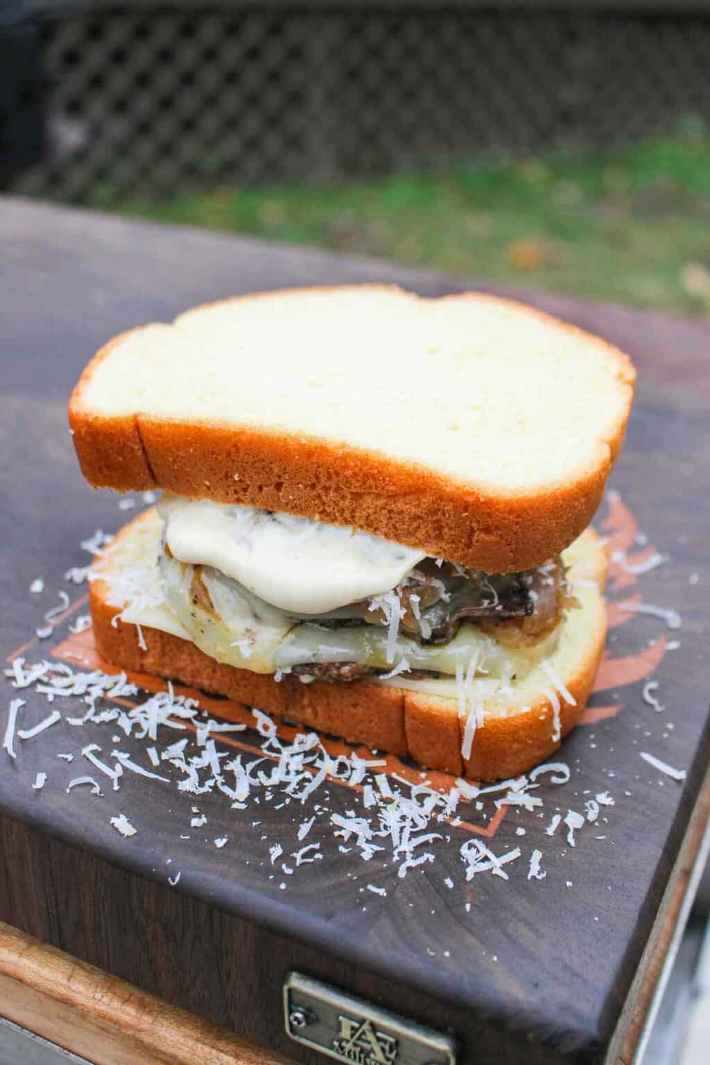 Patty Melt with French Onion Au Jus - Over The Fire Cooking