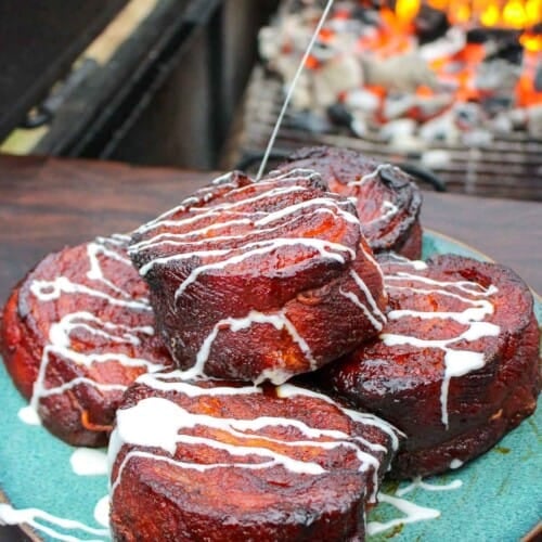 Pork Belly Cinnamon Rolls - Over The Fire Cooking