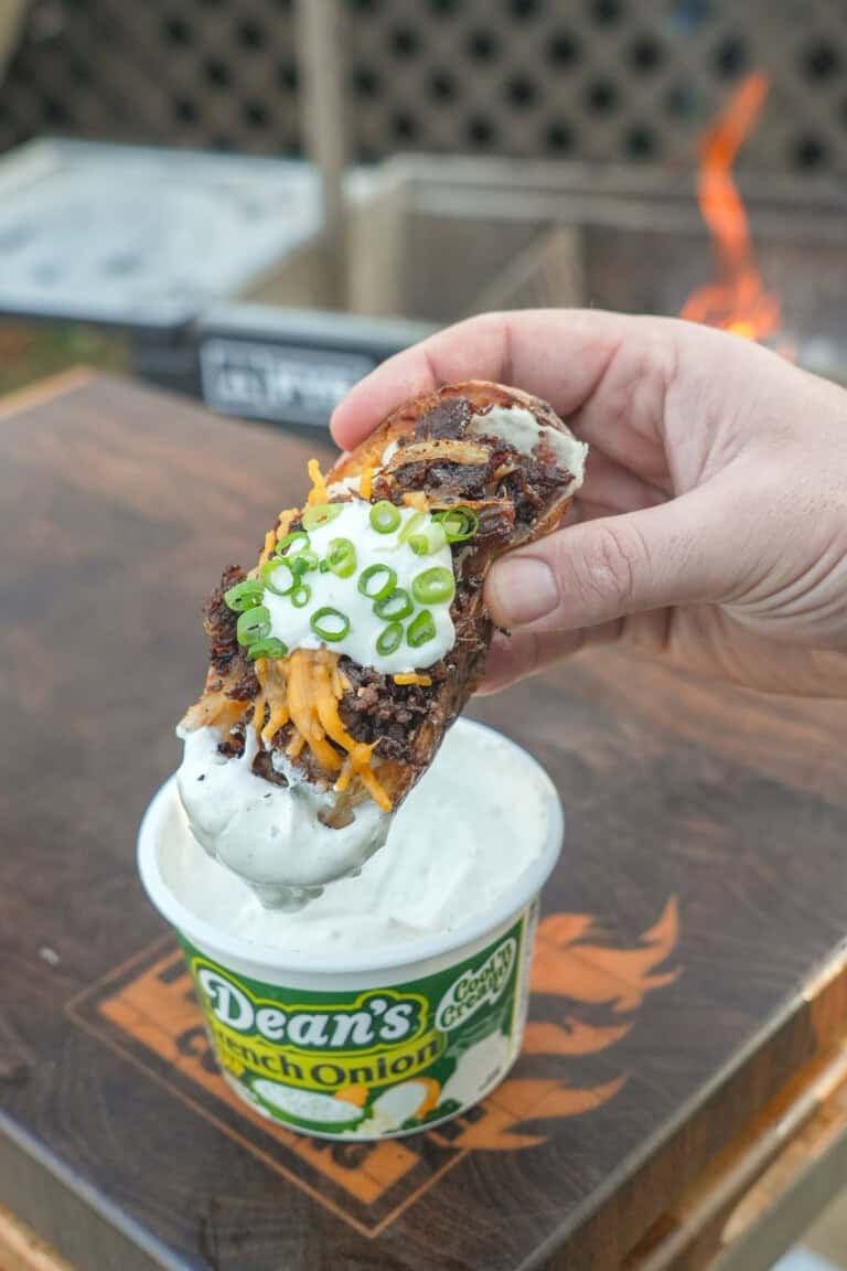 loaded potato skins - Over The Fire Cooking